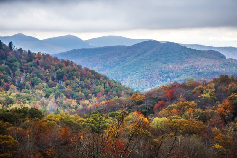 Blue Ridge and Smoky Mountains Changing Color in Fall Stock Image ...