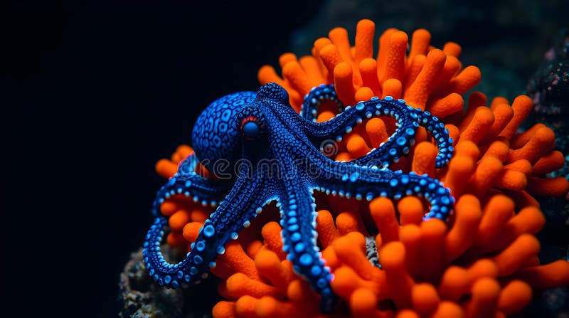 Blue-Ringed Octopus among Vibrant Coral Reef Stock Illustration ...