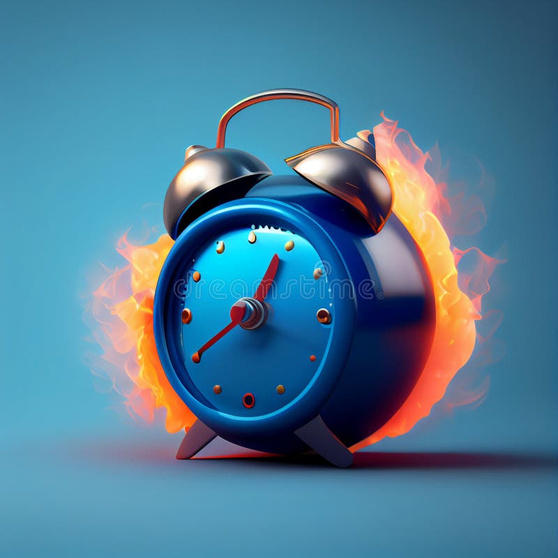 Blue Ringing Alarm Clock in Fire with Smoke Stock Image - Image of ...