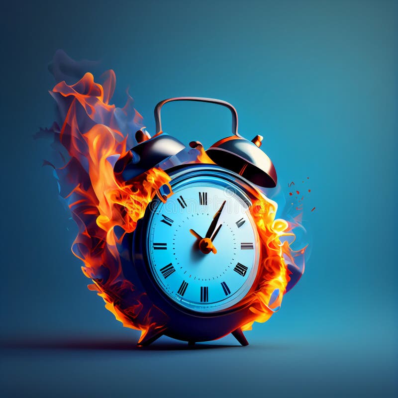 Blue Ringing Alarm Clock in Fire with Smoke Stock Photo - Image of ...