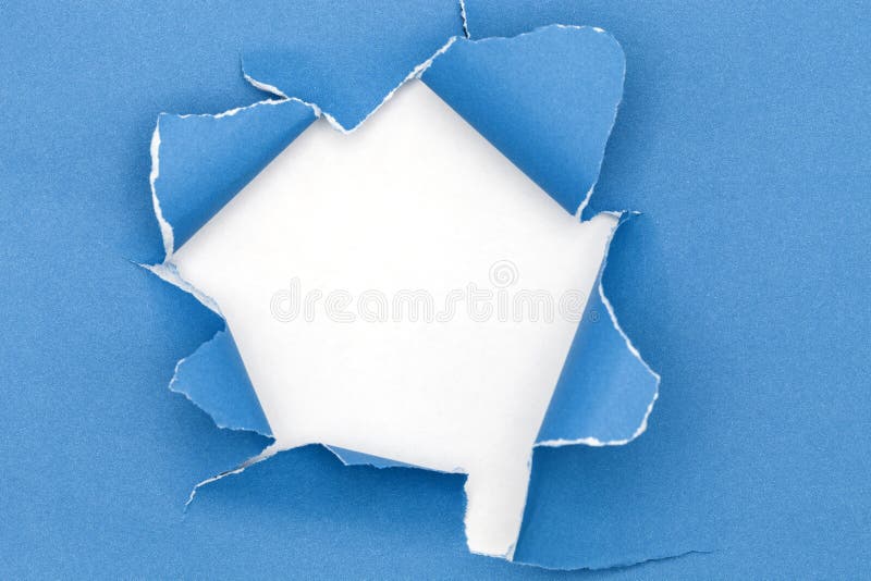 Blue Ripped Open Paper on White Paper Background Stock Image - Image of ...