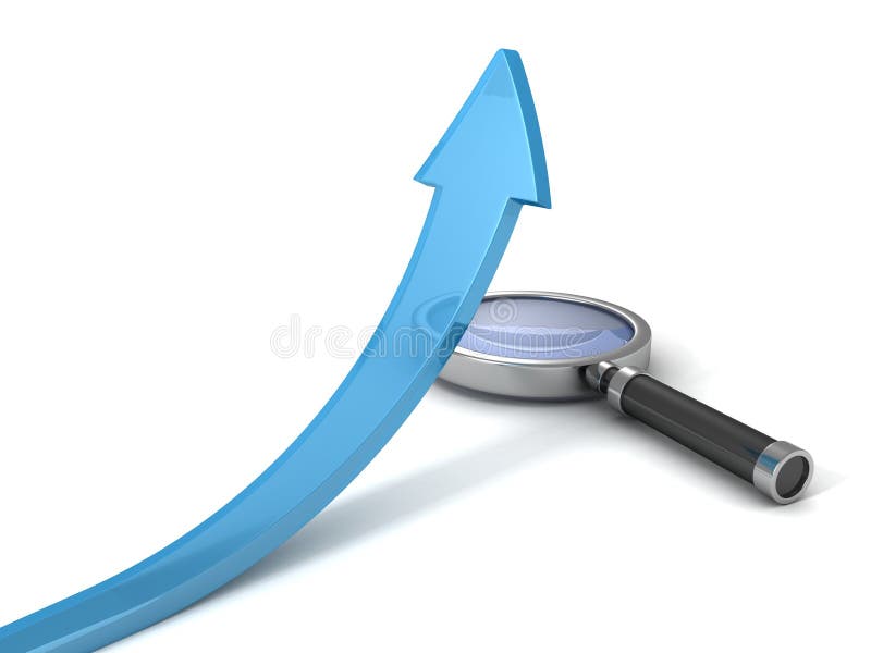 Blue Rising Up Success Arrow with Magnifier Stock Illustration ...