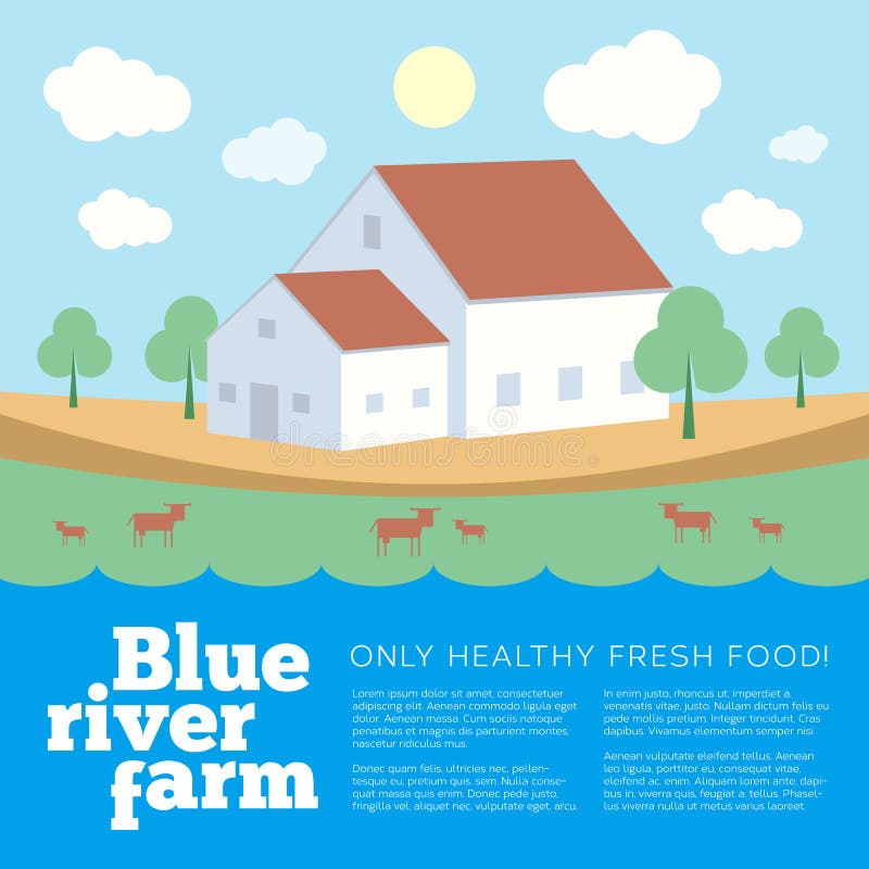Blue River Farm Flat Style Vector Background Stock Vector ...