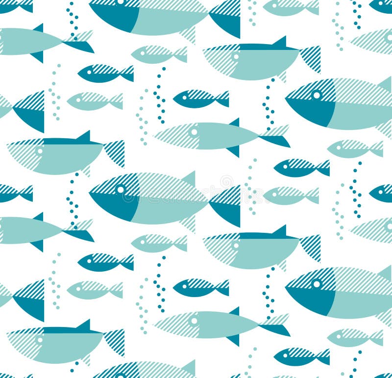 Blue River Fish Seamless Pattern. Stock Vector - Illustration of marine ...