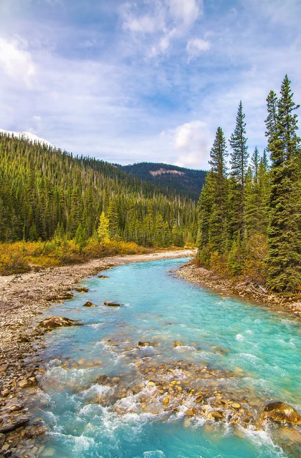 River Flowing through Fall Trees and Mountains Stock Photo - Image of ...