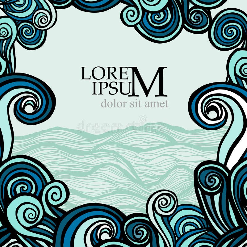 Sea Background with Waves. Frame with the River. Vector Illustration ...