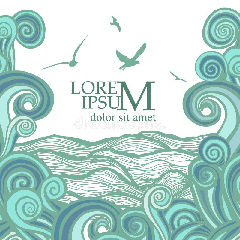 Sea Background with Waves. Frame with the River. Vector Illustration ...