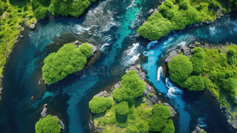 Blue river split water stock image. Image of lush, green - 340001137