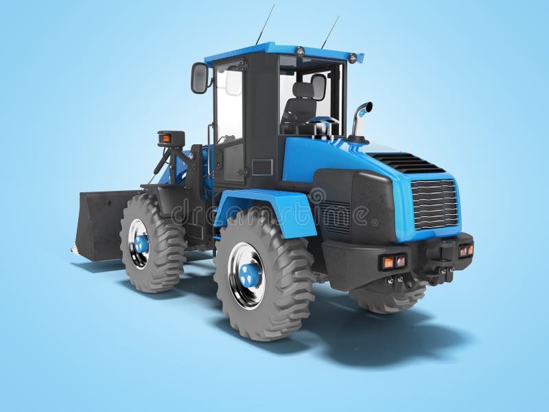 Blue Road Front Loader Rear View 3D Rendering on Blue Background with ...