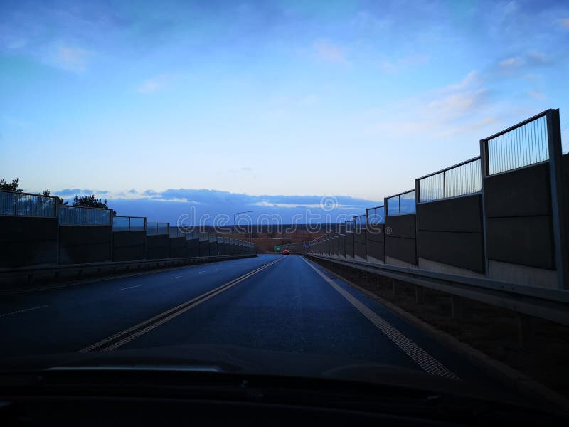 Blue road stock photo. Image of cold, pozna, blue, morning - 136229926