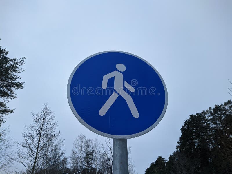 Blue Road Sign Crosswalk in the Park. Stock Photo - Image of pedestrian ...