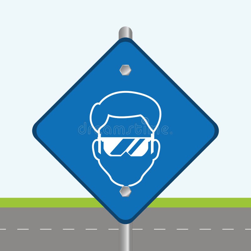 Blue Road Sign Head Worker Construction Stock Illustration ...