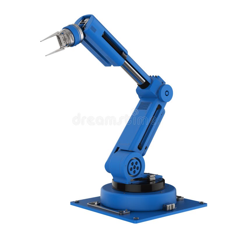 Blue Robot Arm on White Background Stock Illustration - Illustration of ...