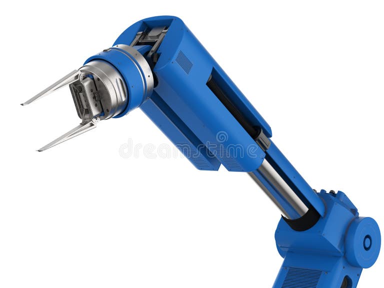 Blue Robot Arm on White Background Stock Illustration - Illustration of ...