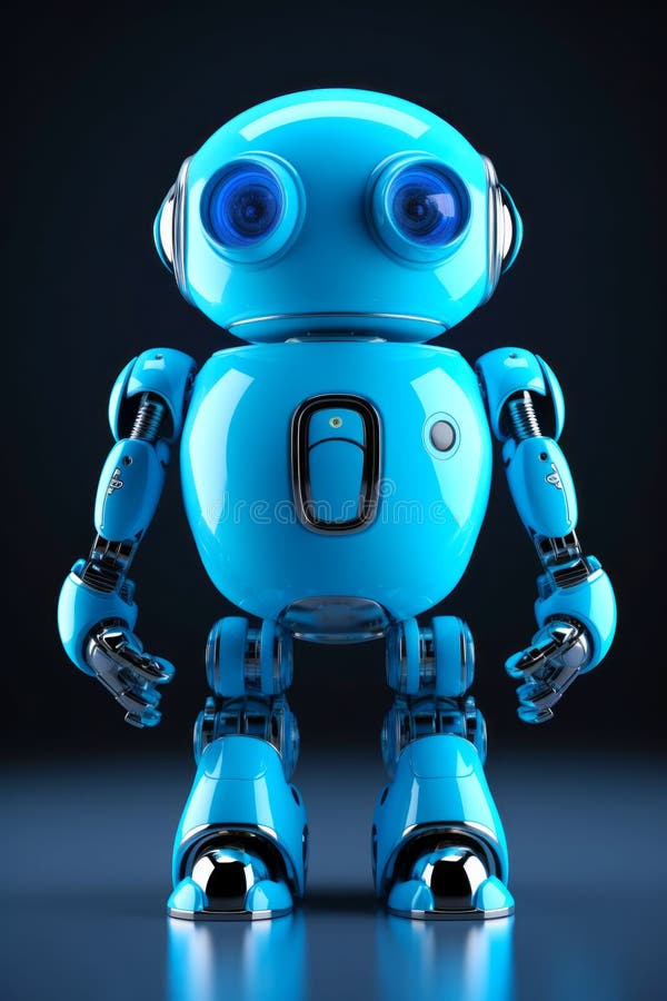 Blue Robot with Big Eyes Standing in Front of Black Background with ...