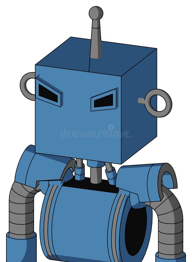Blue Robot with Box Head and Angry Eyes and Single Antenna Stock ...