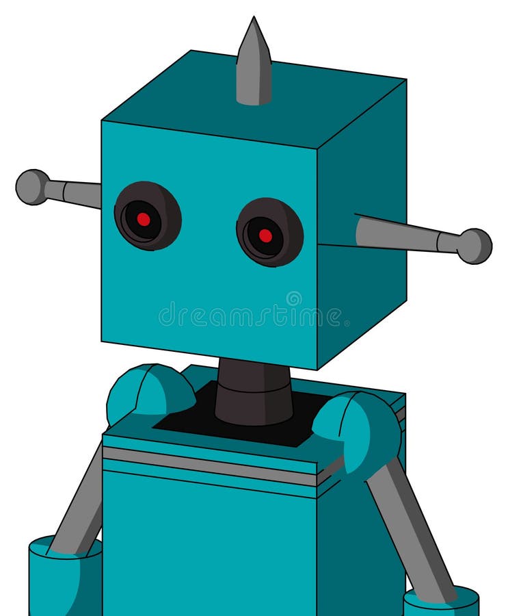 Blue Robot with Box Head and Black Glowing Red Eyes and Spike Tip Stock ...