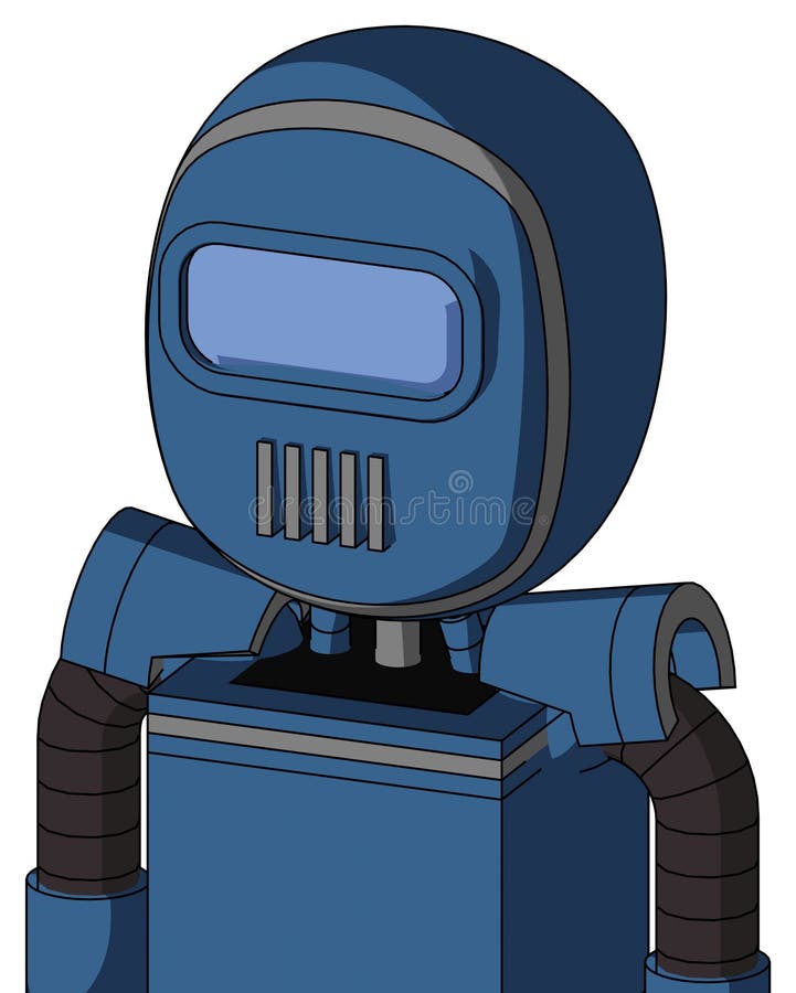 Blue Robot with Cube Head and Keyboard Mouth and Cyclops Eye and Wire ...