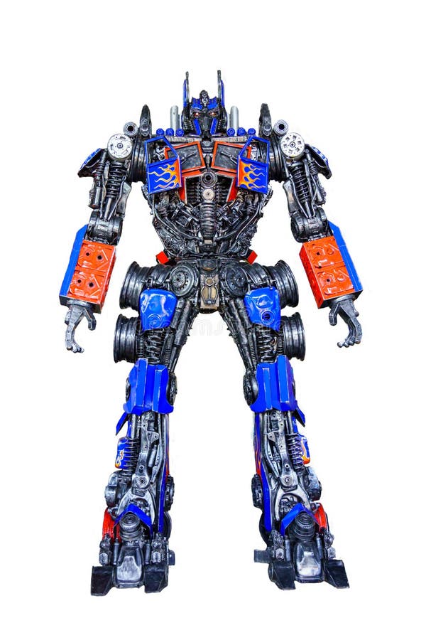 Blue Robot Built from Scrap Metal Stock Photo - Image of humanoid, body ...
