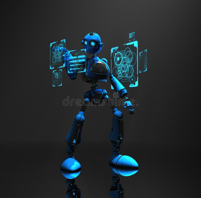 Blue robot character stock illustration. Illustration of look - 10914364