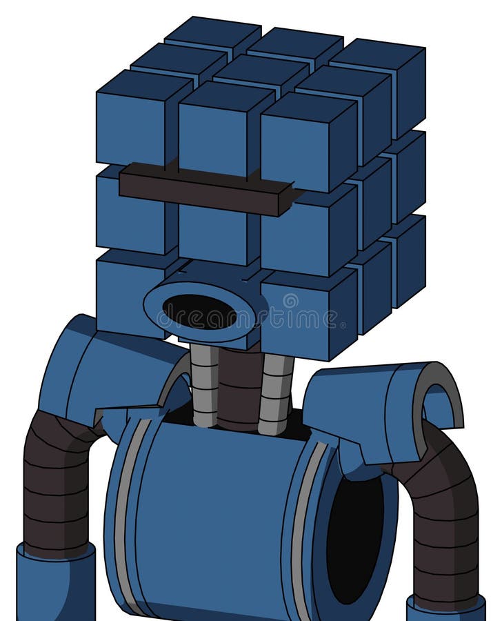 Blue Robot with Cube Head and Round Mouth and Black Visor Cyclops Stock ...