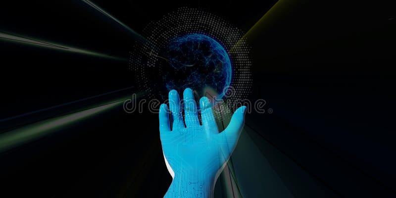 Blue Robot Hand with the Light of Technology Presentation Concepts in ...