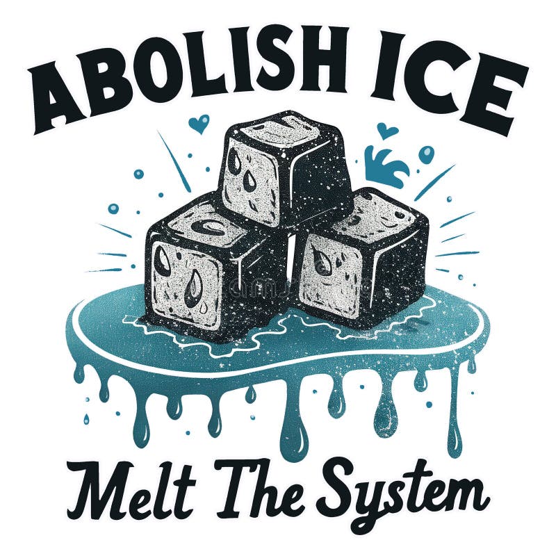 Blue Robot with Ice Cubes, Abolish ICE Melt the System Stock Image ...