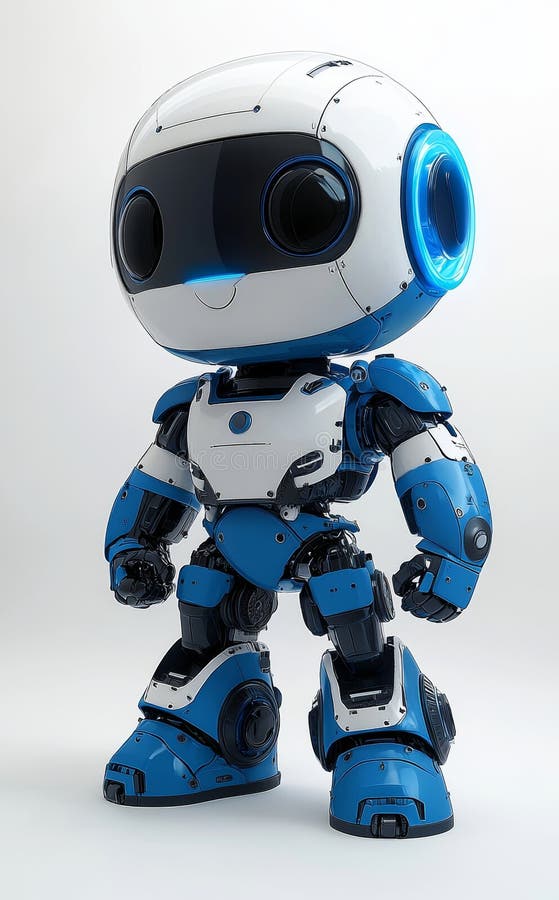 A Blue Robot Illustration Standing Alone on White, a Bright Blue Kids ...