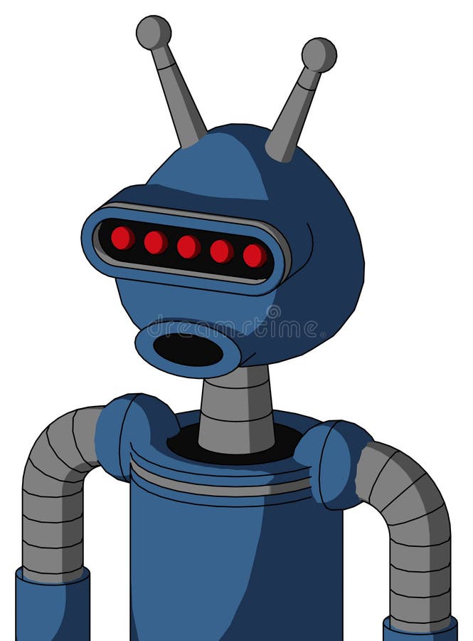 Blue Robot with Rounded Head and Round Mouth and Visor Eye and Double ...