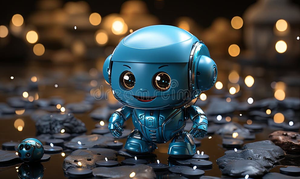 Blue Robot Toy Sitting on Table Stock Image - Image of intelligence ...
