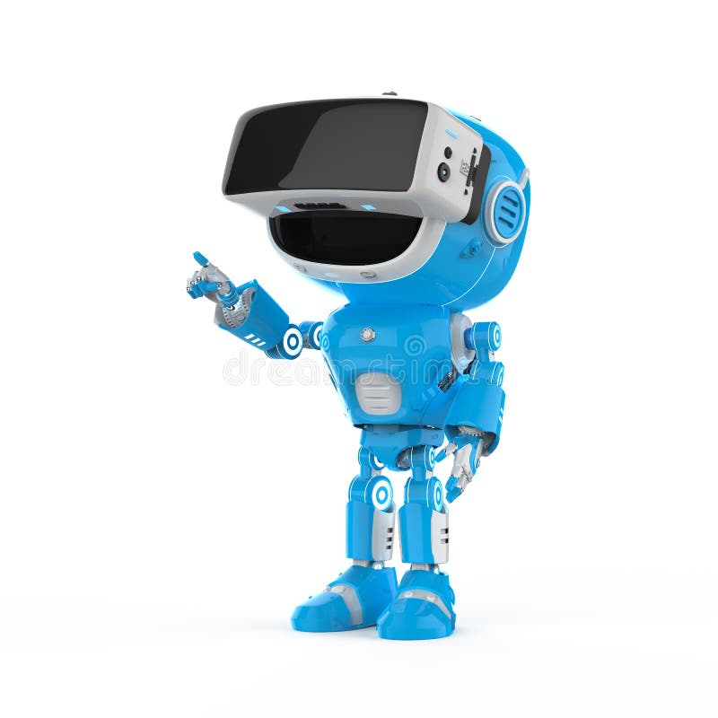 Blue Robotic Assistant or Artificial Intelligence Robot Wear Vr Headset ...