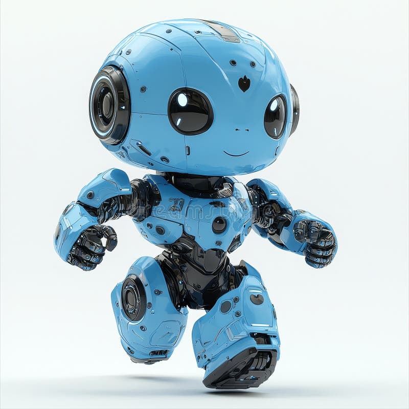 A Blue Robotic Assistant or Stock Robot Pushing Stock Illustration ...