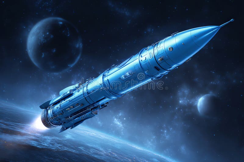 Blue rocket, AI generated stock illustration. Illustration of blue ...