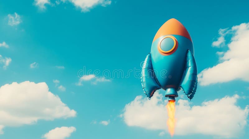 Blue Rocket Balloon Against a Sky Background Stock Image - Image of ...