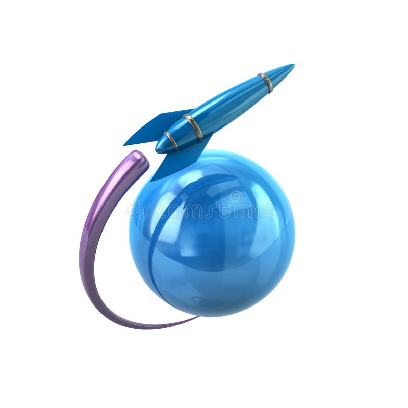 Blue Rocket Circling Around the Blue Earth Stock Illustration ...