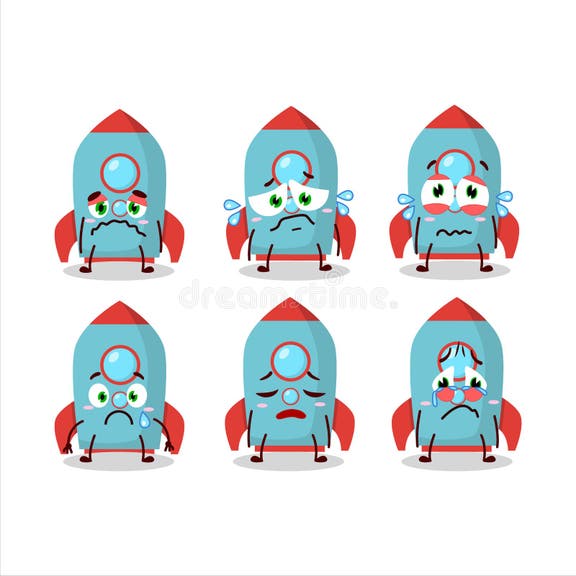 Blue Rocket Firecracker Cartoon Character with Sad Expression Stock ...