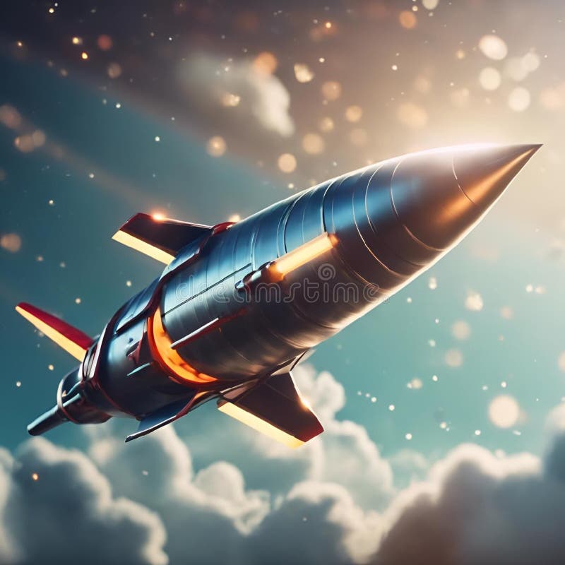 A Blue Rocket Floating through the Air with the Sun Shining Behind it ...