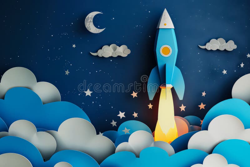 A Blue Rocket Ship Was Put into Operation Stock Photo - Image of ship ...
