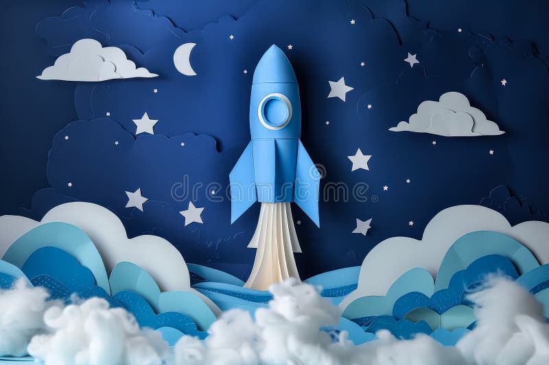A Blue Rocket Ship Was Put into Operation Stock Photo - Image of ship ...