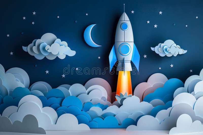 A Blue Rocket Ship Was Put into Operation Stock Photo - Image of ship ...