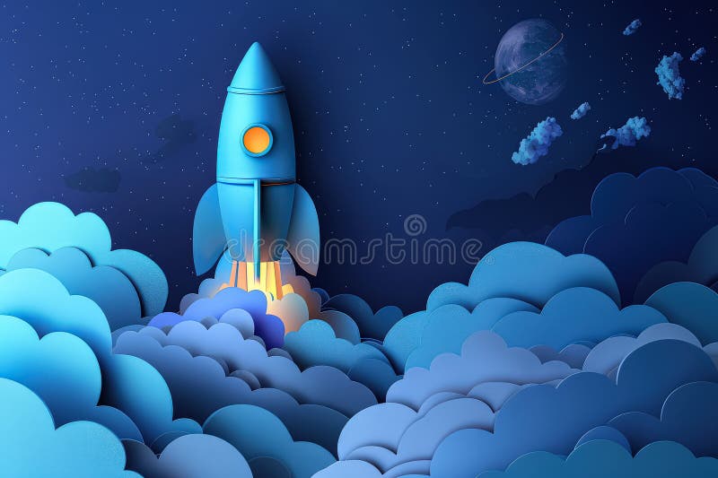 A Blue Rocket Ship Was Put into Operation Stock Photo - Image of ship ...