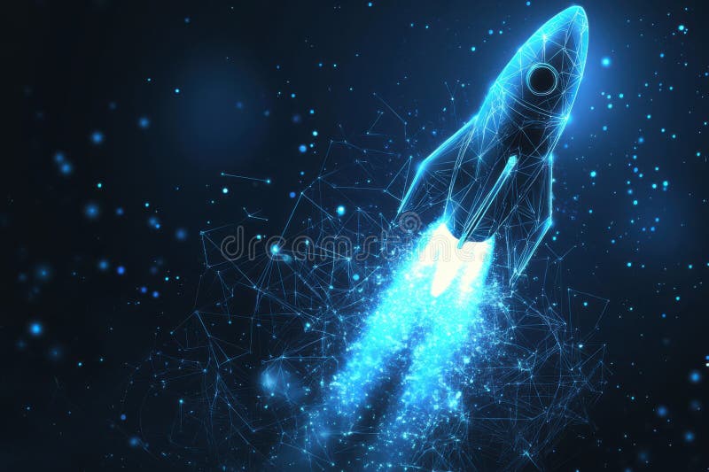 A Blue Rocket is Flying through a Starry Sky Stock Photo - Image of ...