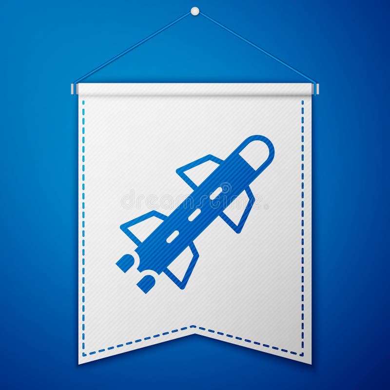 Blue Rocket Icon Isolated on Blue Background. White Pennant Template ...