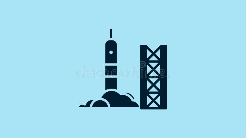 Blue Rocket Launch from the Spaceport Icon Isolated on Blue Background ...