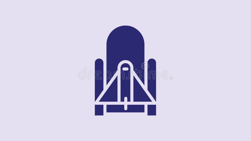 Blue Rocket Launch from the Spaceport Icon Isolated on Purple ...