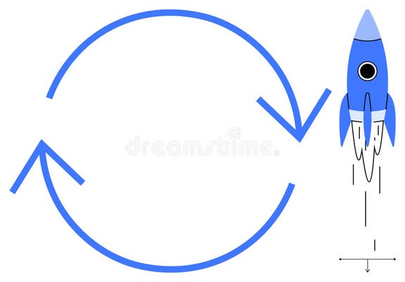 Blue Rocket Launching Alongside Circular Arrows Representing Cycle or ...