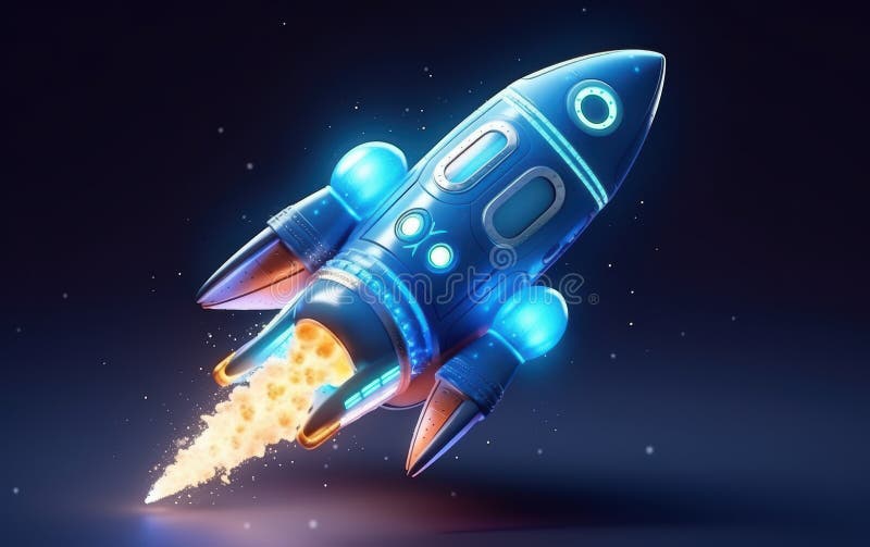 Blue Rocket Launching into Space. Created by Generative Artificial ...