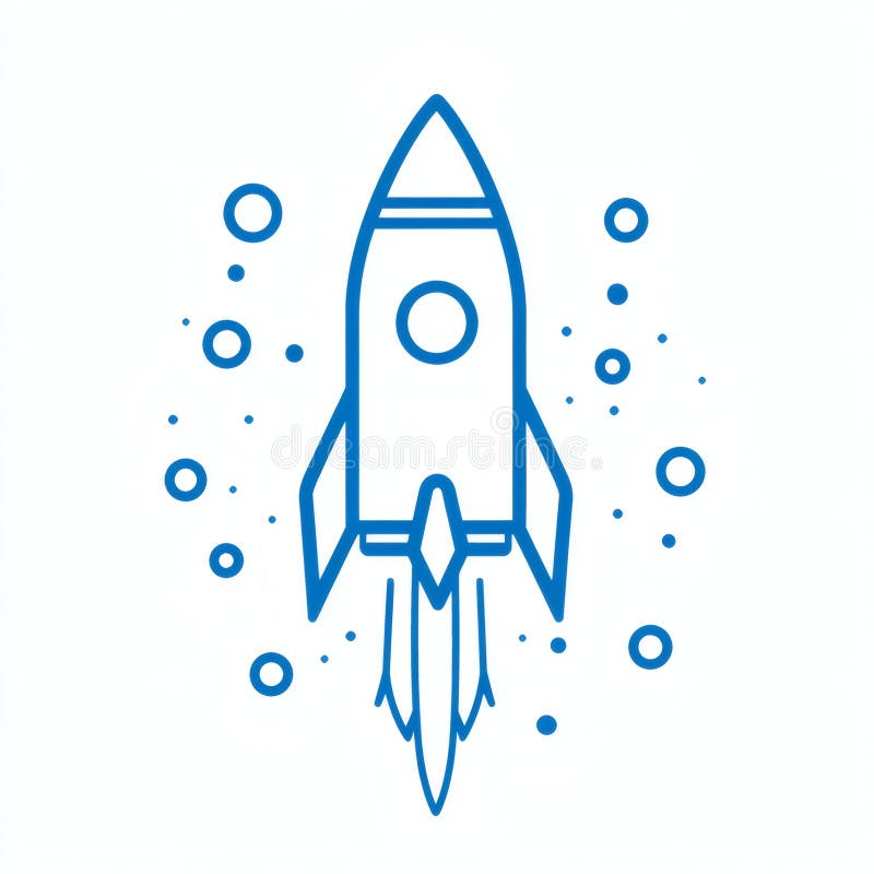 Blue Rocket Launching into Space Surrounded by Dots a Symbol of ...