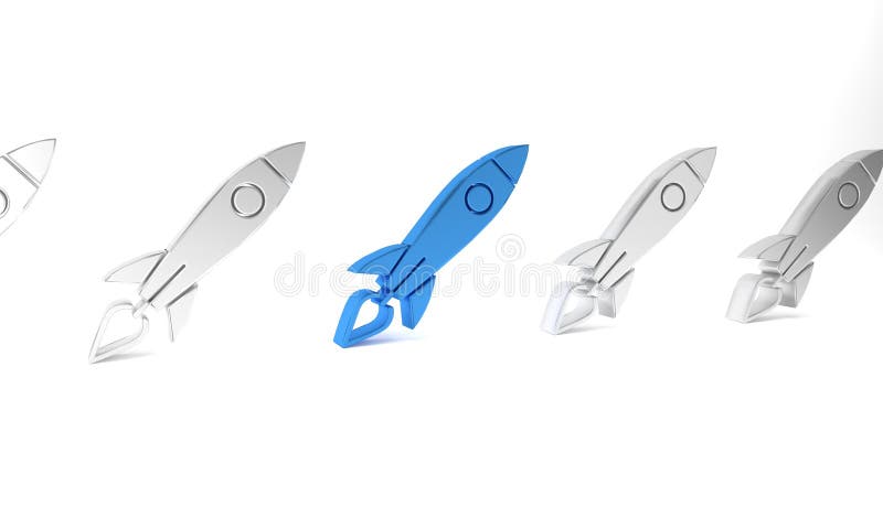 Blue Rocket Ship with Fire Icon Isolated on White Background. Space ...