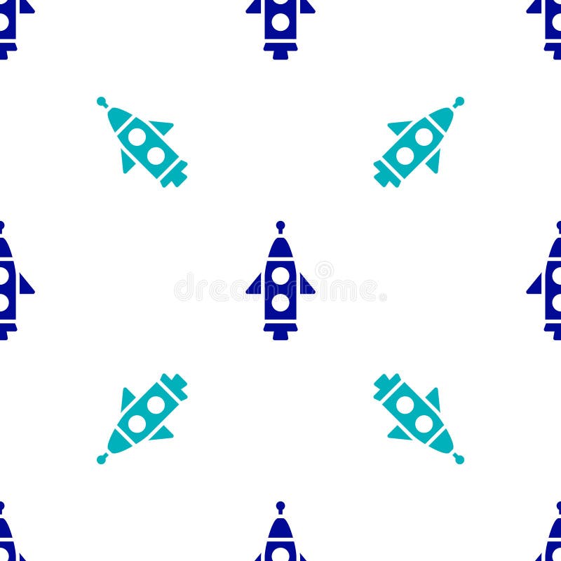Blue Rocket Ship Icon Isolated Seamless Pattern on White Background ...
